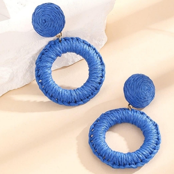 Jewelry | Blue Rattan Wicker Bohemian Hoop Earrings Boho Beach Summer ...